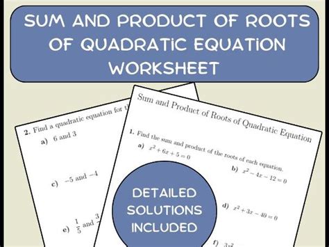 Sum And Product Of Roots Of Quadratic Equation Worksheet With