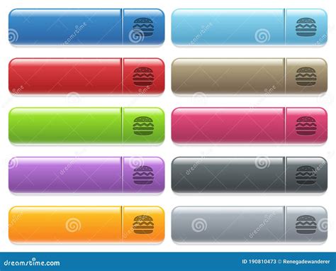 Single Hamburger Icons On Color Glossy Rectangular Menu Button Stock