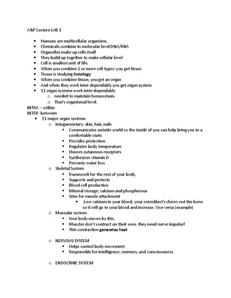 AP LAB Lecture With Photos Used On Exam A P Lecture LAB Humans Are Multicellular Studocu