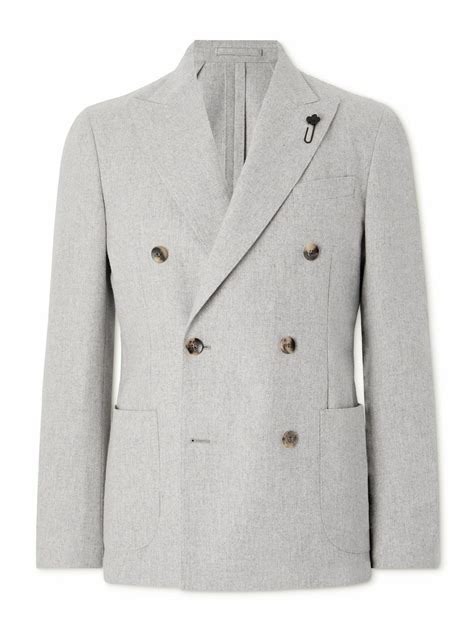 Lardini Slim Fit Double Breasted Wool And Cashmere Blend Flannel Suit