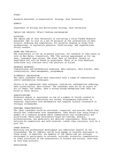 Annotated Example Job Ad Title Research Assistant In Quantitative