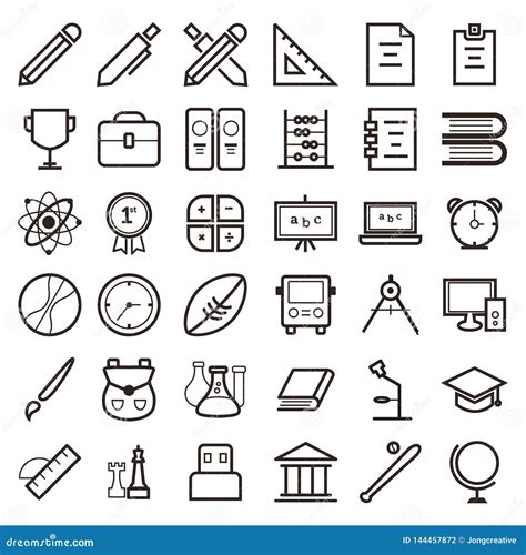 Education School Icon Symbol Set Collection Outline Stock Vector