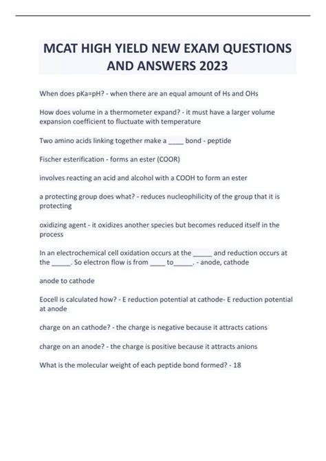Mcat High Yield New Exam Questions And Answers 2023 Mcat Prep Stuvia Us