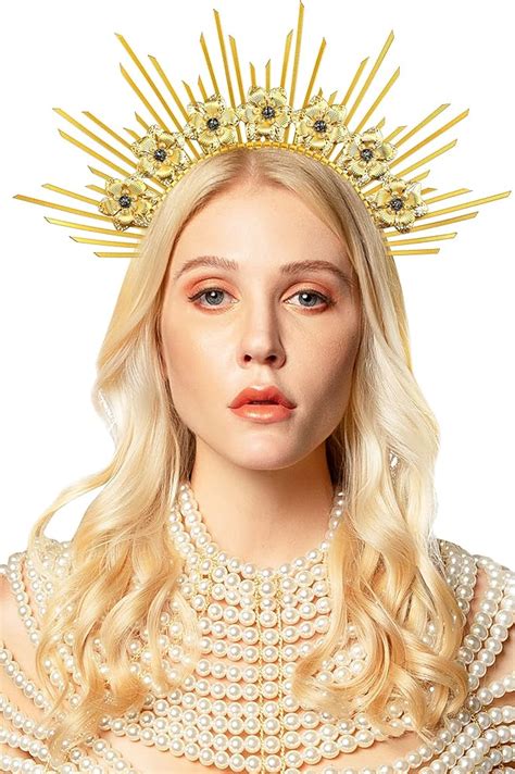 Gold Halo Crown Headpiece Sunburst Spiked Goddess Crown Sun Costume Headband For Women