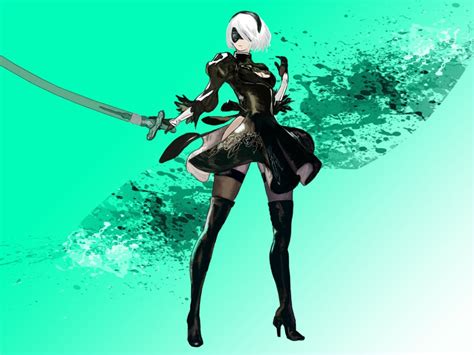 Скачать обои девушка оружие меч стойка Nier Automata Type B