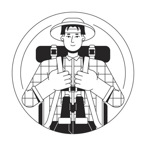 Premium Vector Excited Asian Traveler Flat Line Black White Vector