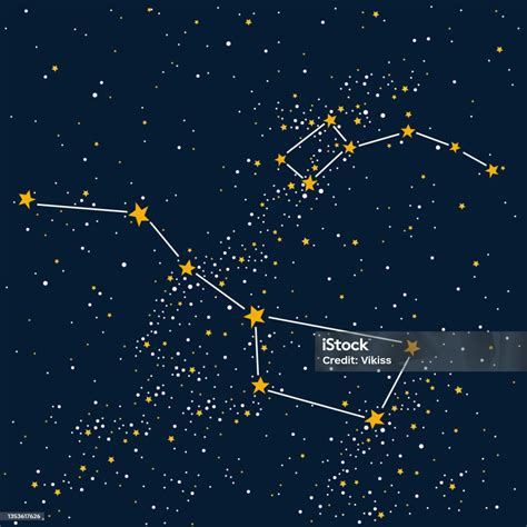 Big And Little Dipper Constellation On The Night Sky Stock Illustration