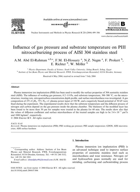Pdf Influence Of Gas Pressure And Substrate Temperature On Piii Nitrocarburizing Process Of
