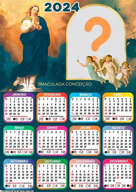Calendário 2024 para FotoMontagem Imaculada Conceição Colagem de Foto