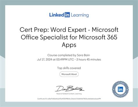 sara bain on linkedin certificate of completion