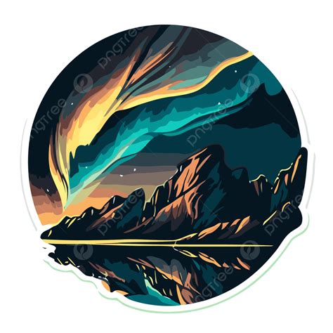 북극 오로라 벡터 상표 2 클립 아트 고립 된 만화 오로라와 스티커 디자인 Png 일러스트 및 벡터 에 대한 무료