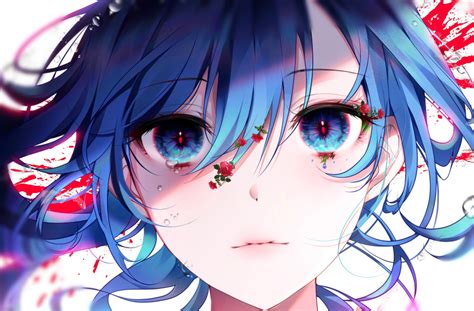 Safebooru 1girl 58 Opal 00 58 Blue Eyes Blue Hair Closed Mouth