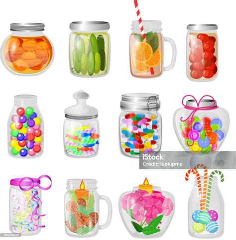 유리 항아리 벡터 잼 또는 달콤한 젤리 뚜껑 또는 덮개 그림 Glassful 통조림 및 보존에 대 한 메이슨 유리에 흰색 배경에 고립 절약 Cuppingglass의 설정