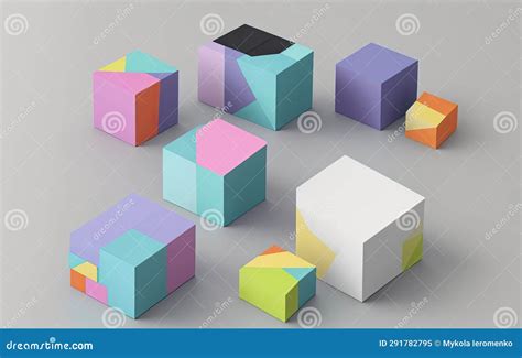 Multi Colored Cubes Of Different Sizes On A Gray Background