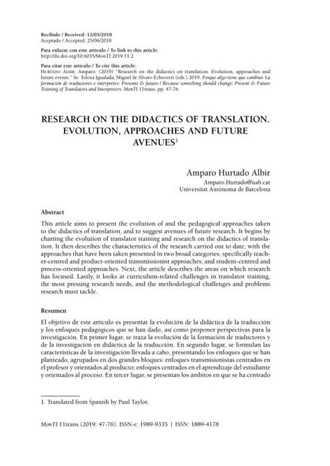 Pdf Research On The Didactics Of Translation Evolution Dokumen Tips