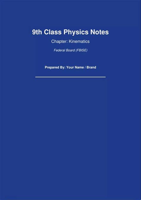 Summary 9th Class Physics Chapter Kinematics Fbise Handwritten Notes With Headings