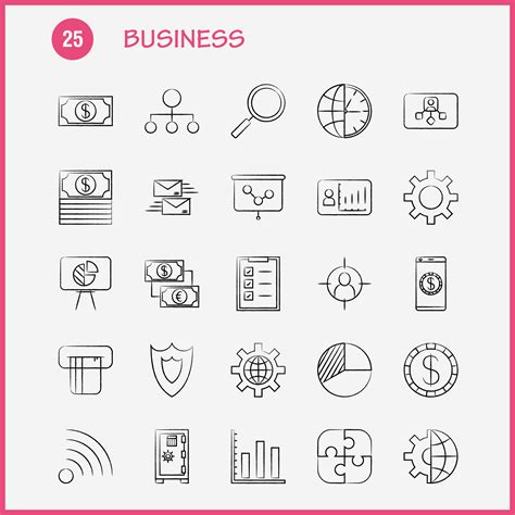 Business Hand Drawn Icons Set For Infographics Mobile Uxui Kit And Print Design Include Internet