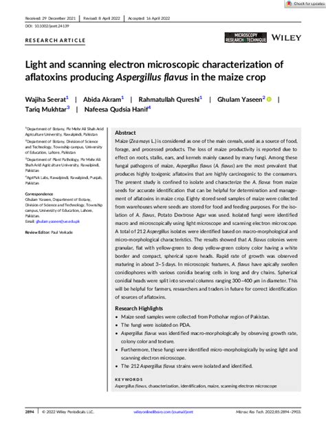 Pdf Light And Scanning Electron Microscopic Characterization Of Aflatoxins Producing