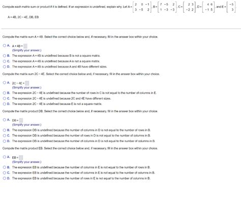 solved 2 0 1 compute each matrix sum or product if it is