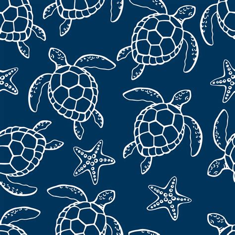 Seamless Pattern With Sea Turtle Sea Or Ocean Underwater Life