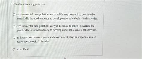 Solved Recent Research Suggests Thatenvironmental