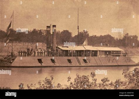Vintage Photograph Circa 1864 Ironclad Gunboat Uss Louisville On The