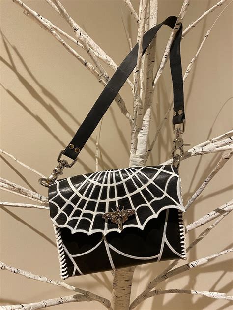 Carved Leather Spiderweb Purse Etsy