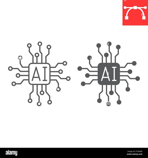 Ai Chip Line And Glyph Icon Technology And Artificial Intelligence