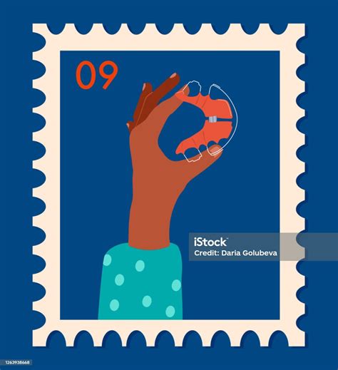중괄호 또는 치열 교정 보유자를 들고 있는 여성의 손 빈티지 복고풍 우표 구강 관리 및 일상 물린 보정 치과 의사의 국제 날 우표 수집에 대한 스톡 벡터 아트 및 기타