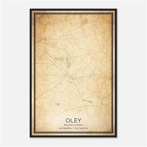 Vintage Oley Pennsylvania Map Poster Oley Pa City Road Wall Art Print