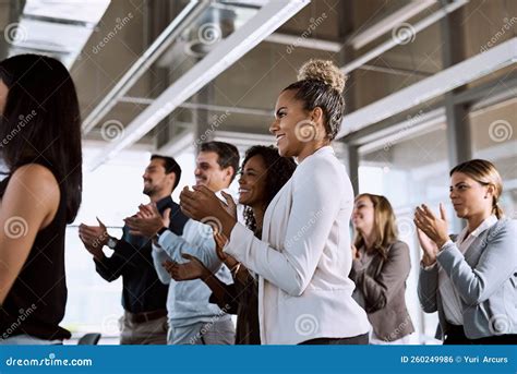 Nothing Says Powerful Presentation Like A Standing Ovation A Group Of Businesspeople Clapping