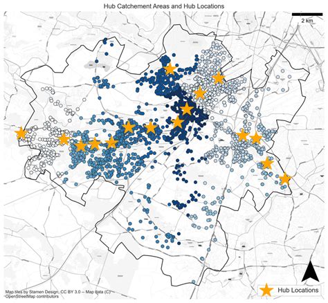Hub Catchment Areas And Hub Locations Each Dot Corresponds To The