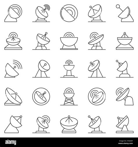 Parabolic Antenna Outline Icons Set Satellite Dish Antenna Vector