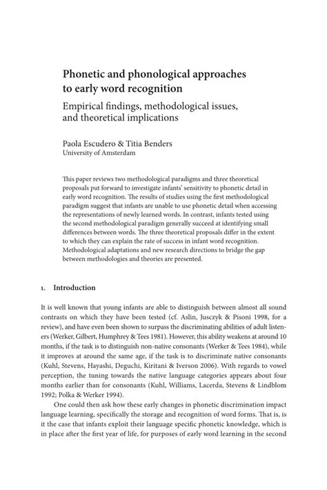 Pdf Phonetic And Phonological Approaches To Early Word Recognition