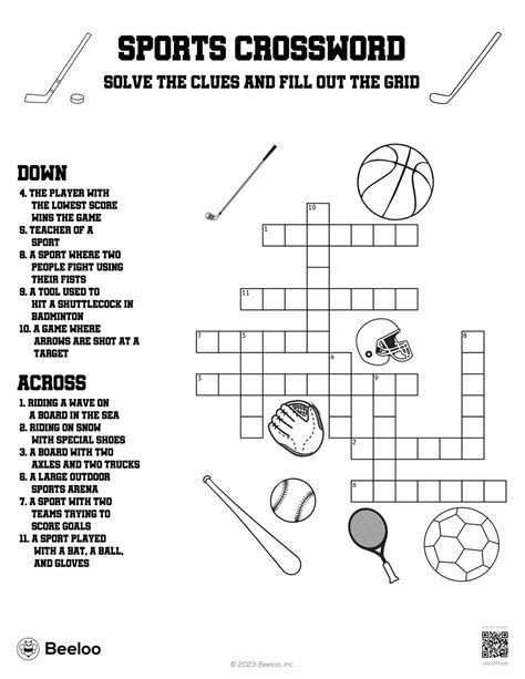 Sports Themed Crossword Puzzles • Beeloo Printables