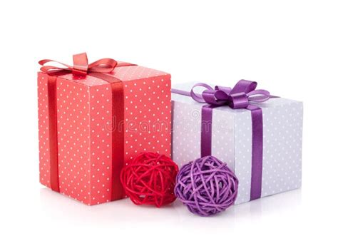 Colorful T Boxes With Ribbon And Bow And Christmas Decor Stock Image