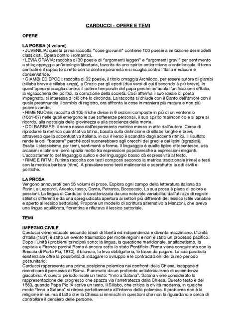 Carducci Opere E Temi Riassunto Completo Schemi E Mappe