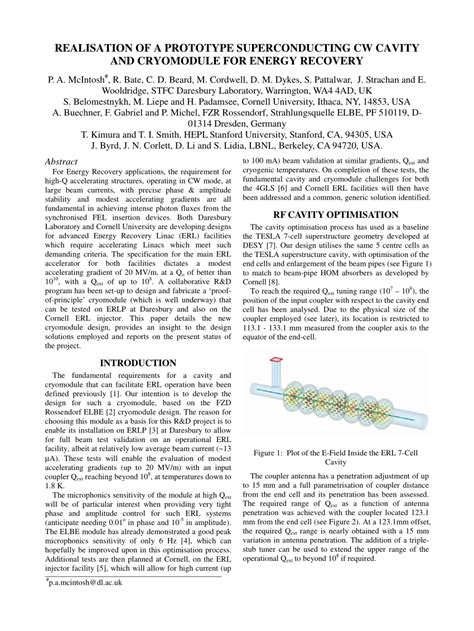 Pdf Realisation Of A Prototype Superconducting Cw Cavity And Cryomodule For Energy Recovery