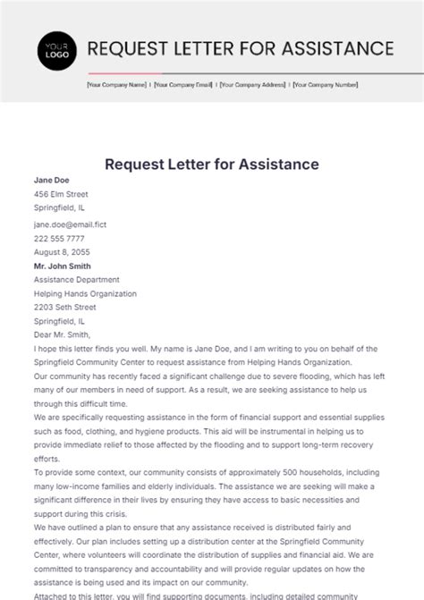 Free Request Letter For Assistance Template Edit Online And Download