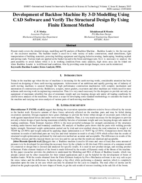 Pdf Development Of Backhoe Machine By 3 D Modelling Using Cad Software And Verify The