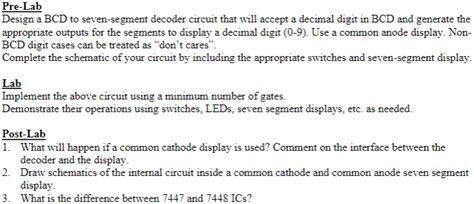 Solved Design A Bcd To Seven Segment Decoder Circuit That