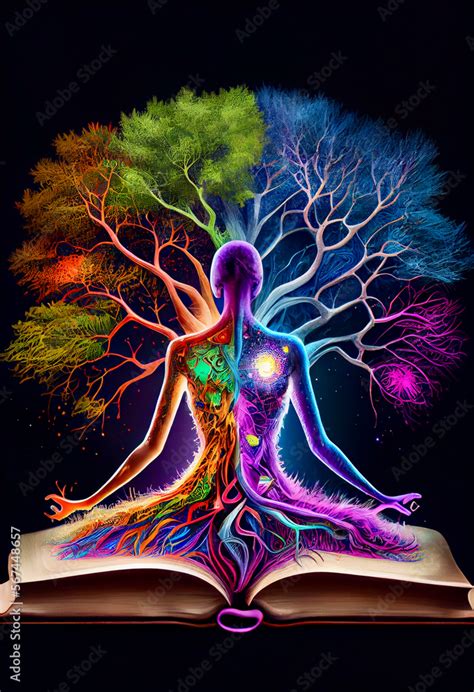 Generative AI Abstract Render Of The Tree Of Life Rising From A Book Stock Illustration Adobe