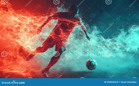 Dynamic Soccer Player Kicking Ball With Intense Action And Fiery