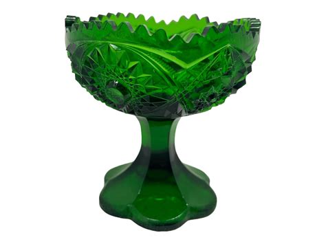 Vintage Emerald Green Glass Compote Pedestal Bowl Kemple Wheaton