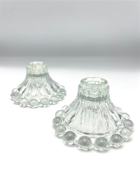 Vintage 1960s Boopie Bubble Glass Candlestick Holder Set Jeore