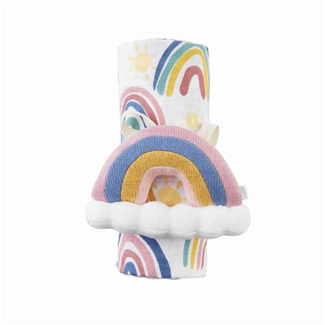 Mud Pie Swaddle And Rattle Set Rainbow