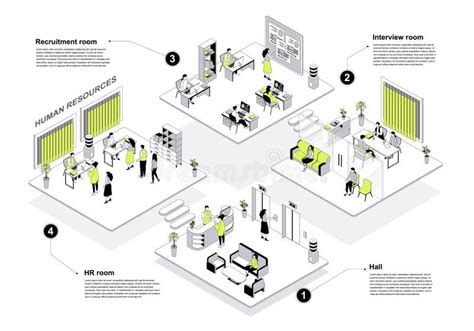 Hr Agency 3d Isometric Concept In Outline Design For Web People In Isometry Rooms Waiting At