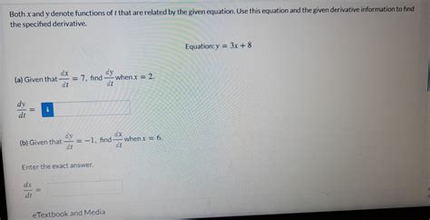 solved both x and y denote functions of t that are related by the