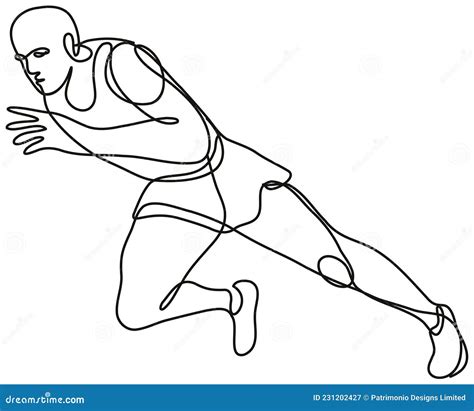 Track And Field Athlete Running Start Continuous Line Drawing Cartoon
