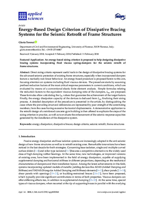 Pdf Energy Based Design Criterion Of Dissipative Bracing Systems For Seismic Retrofit Of Frame
